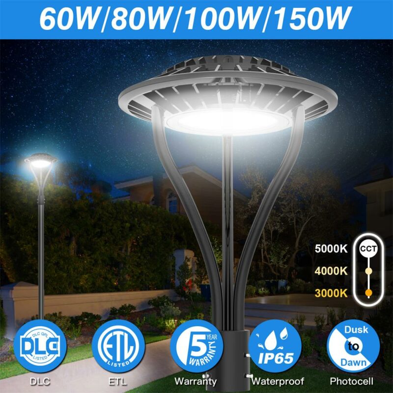 60W 80W 100W 150W LED Post Top Light 5000K IP65 Area Light