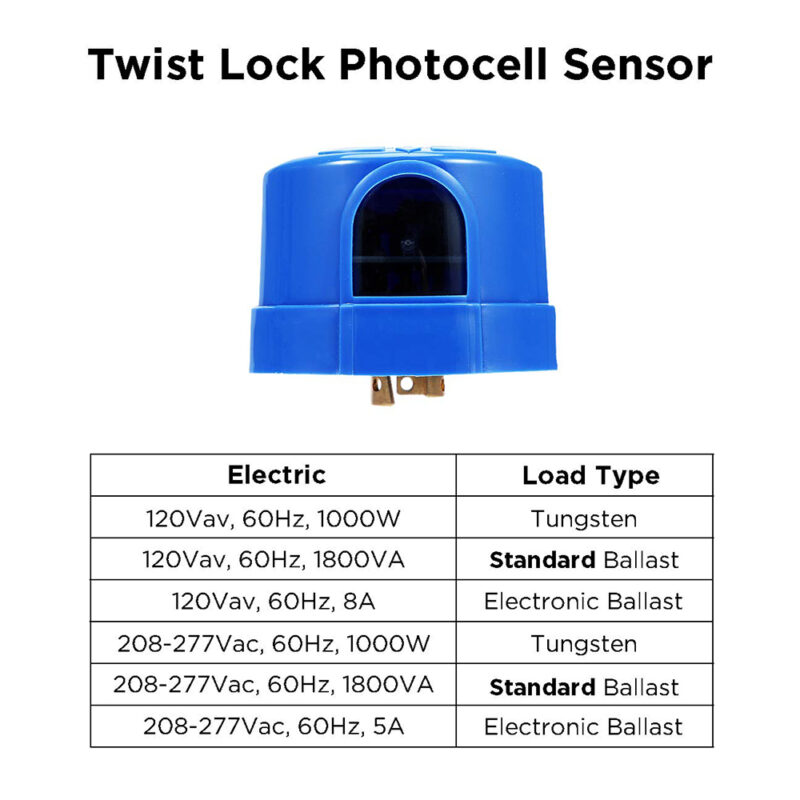 Twist Lock Photocell, 120-277V IP65 Auto On/Off Blue Light Switch